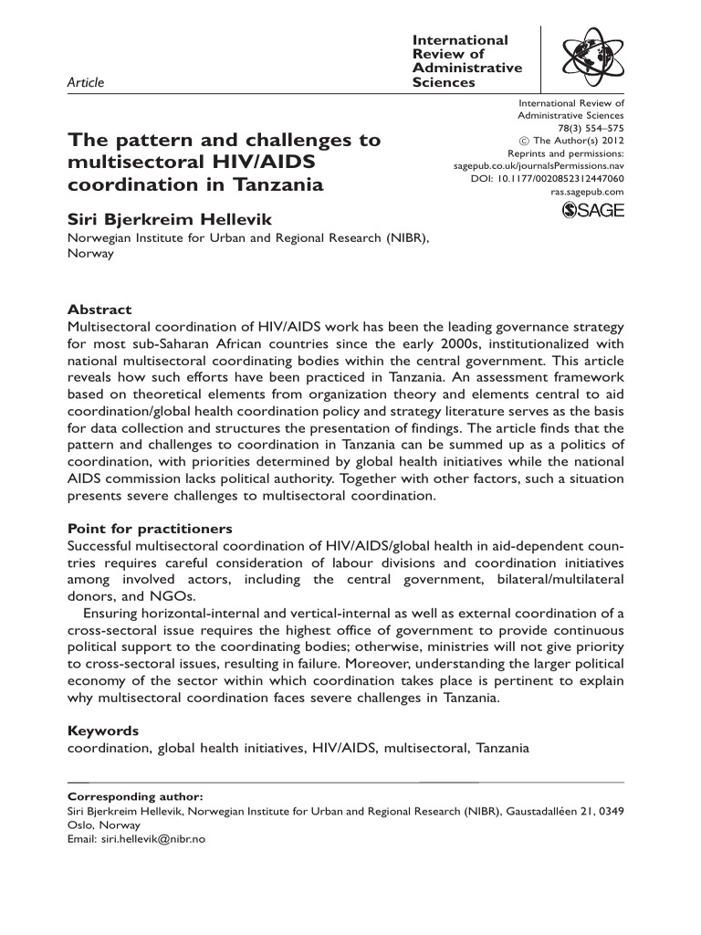 The Pattern and Challenges To Multisectoral HIV/AIDS Coordination in ...