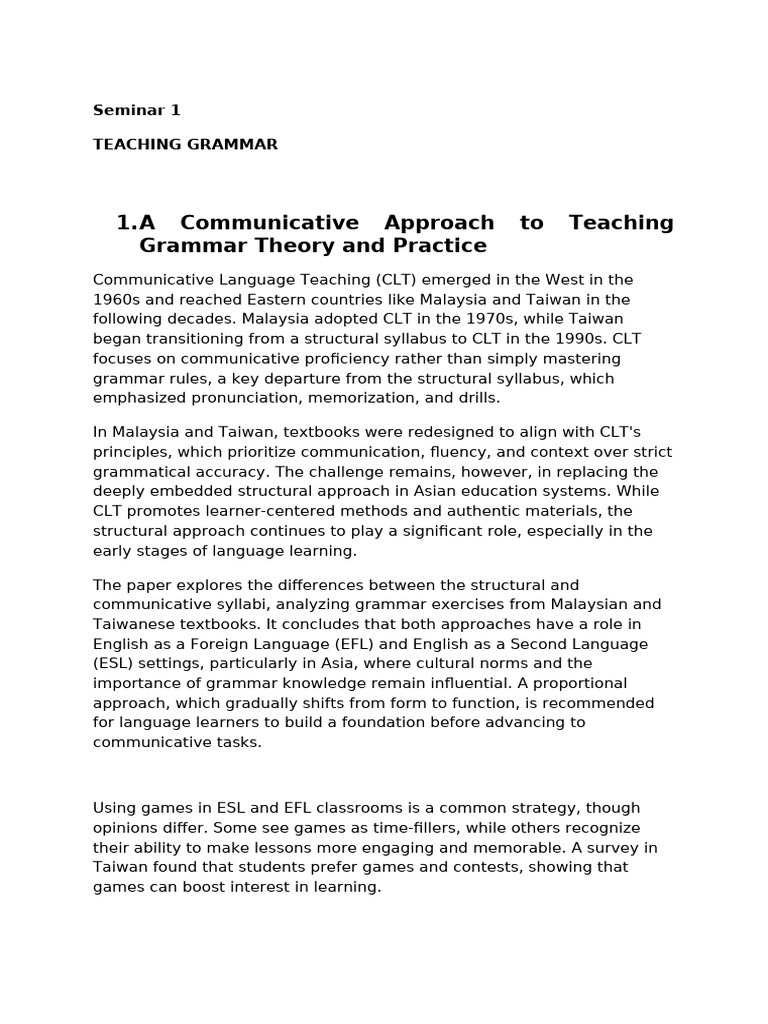 Communicative vs. Grammar Methods | PDF | Perfect (Grammar) | Second ...