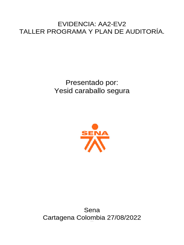Formato Evidencia Aa2 Ev2 Taller Programa y Plan de Auditoria | PDF | Auditoría | Planificación