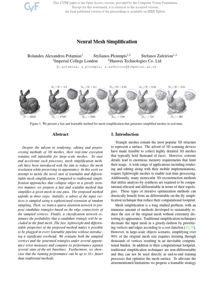 Learnable Neural Mesh Simplification | PDF | Triangle | Vertex (Graph ...