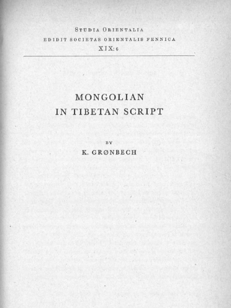 Grønbech, K. - Mongolian in Tibetan Script, 1954 | PDF | Languages | Foreign Language Studies