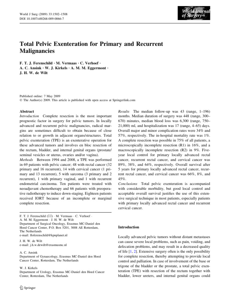 Total Pelvic Exenteration For Primary and Recurrent Malignancies | PDF ...