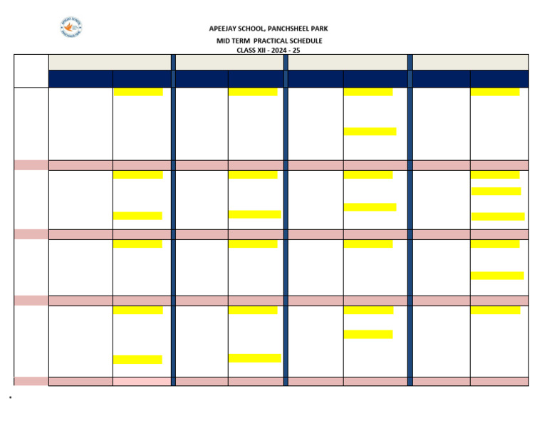 Practical Schedule Class 12 - MID TERM | PDF | Science
