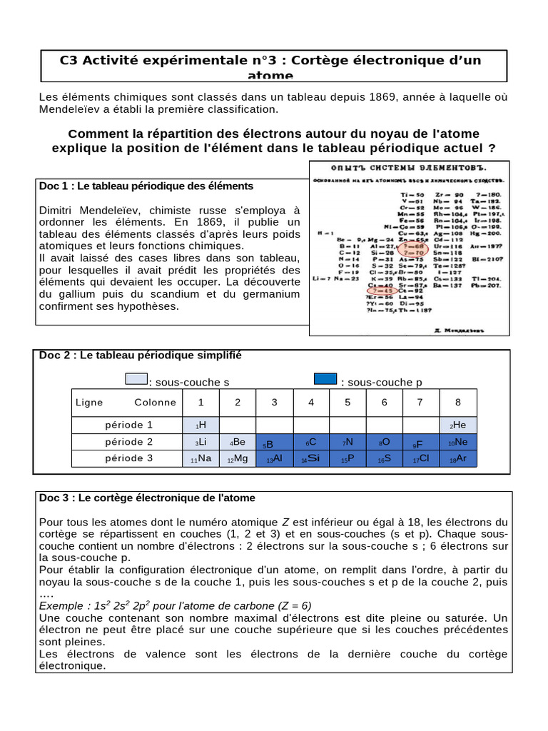Configuration électronique et tableau périodique | PDF | Tableau ...