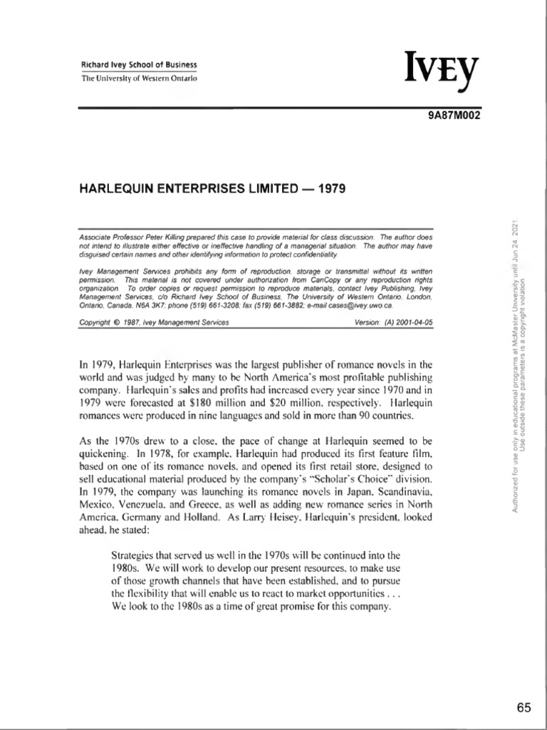 Case5 Harlequin Enterprises | PDF | Harlequin Enterprises | Romance Novels