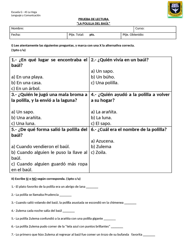 2 La Polilla Del Baúl Primero Basico | PDF | Estudios de idiomas ...