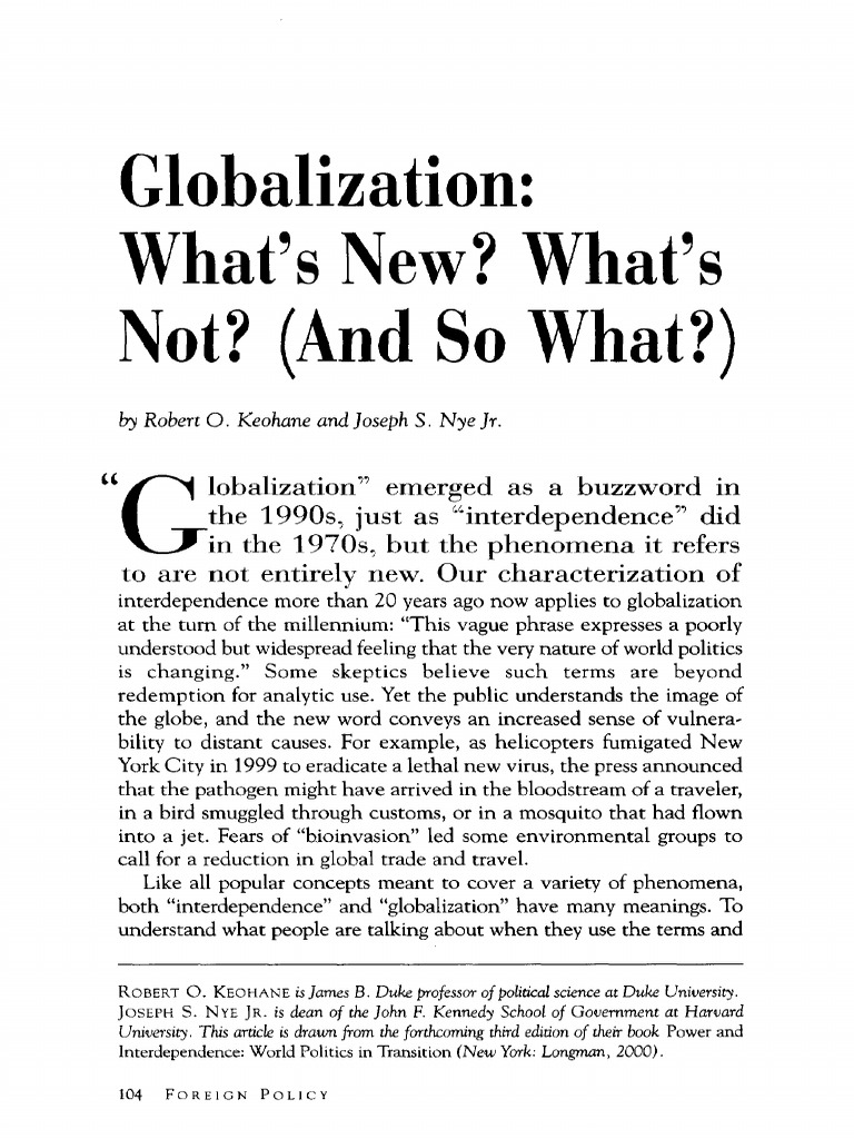 Globalization Whats New Whats Not and So | PDF