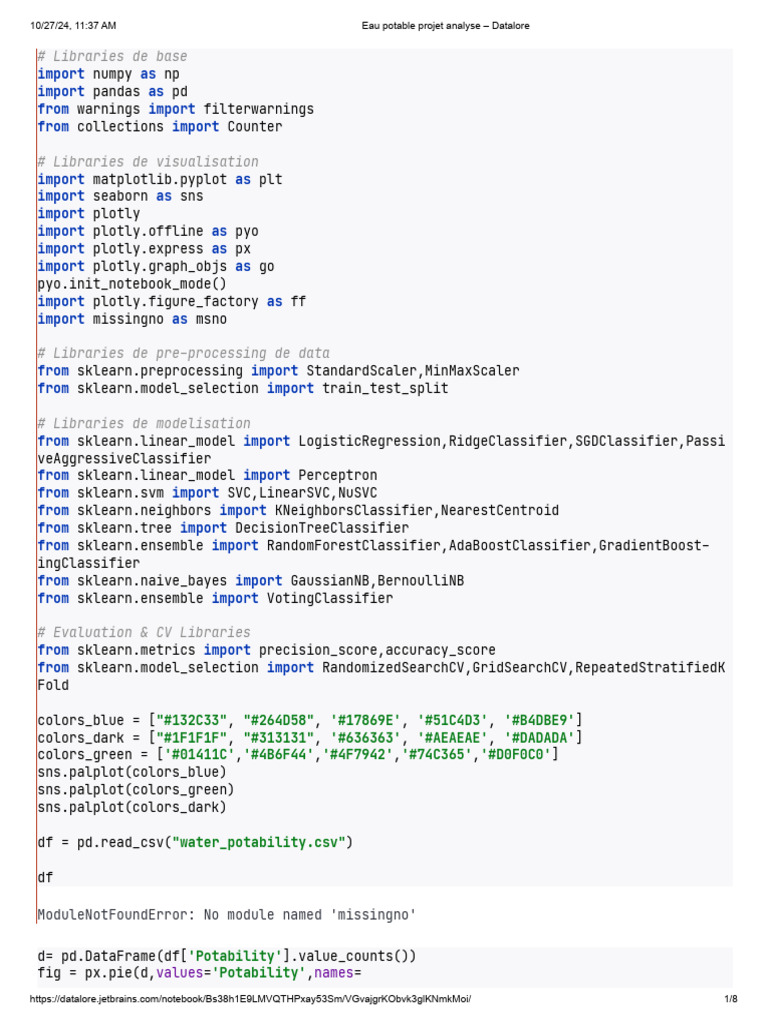Eau Potable Projet Analyse - Datalore | PDF