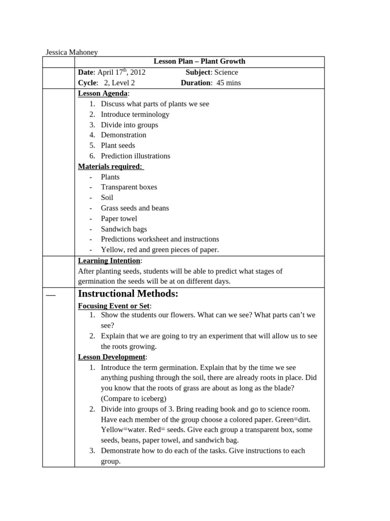 Plant Growth Lesson Plan for Kids | PDF | Seed | Plants