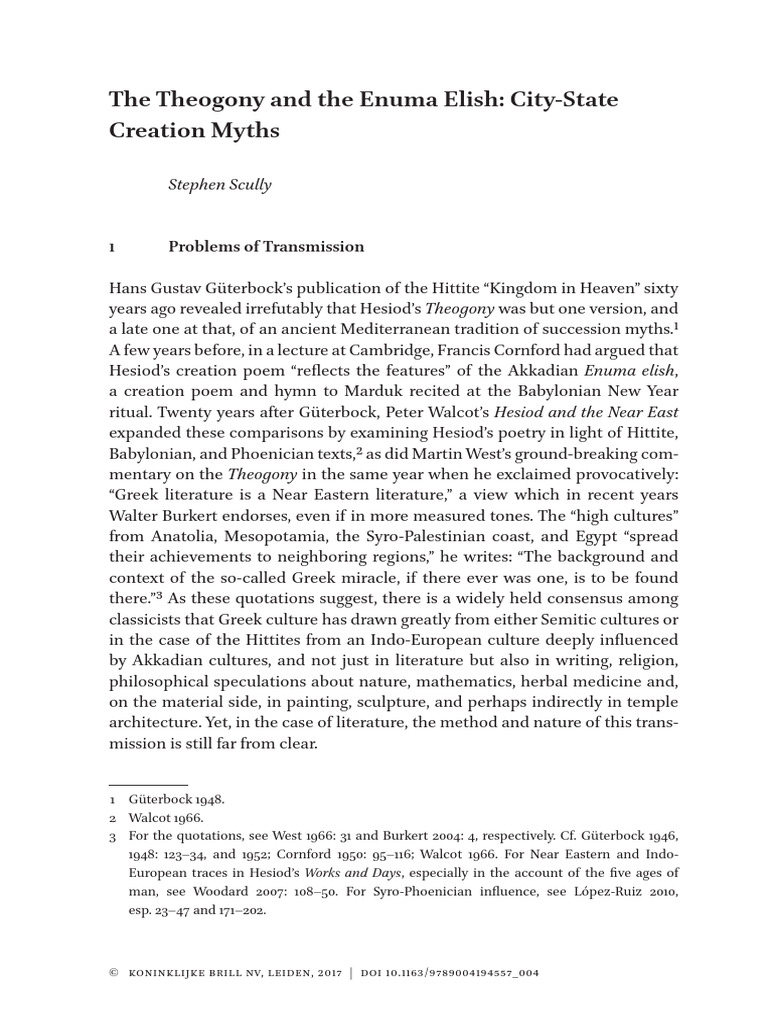 The Theogony and The Enuma Elish: City-State Creation Myths: Stephen ...