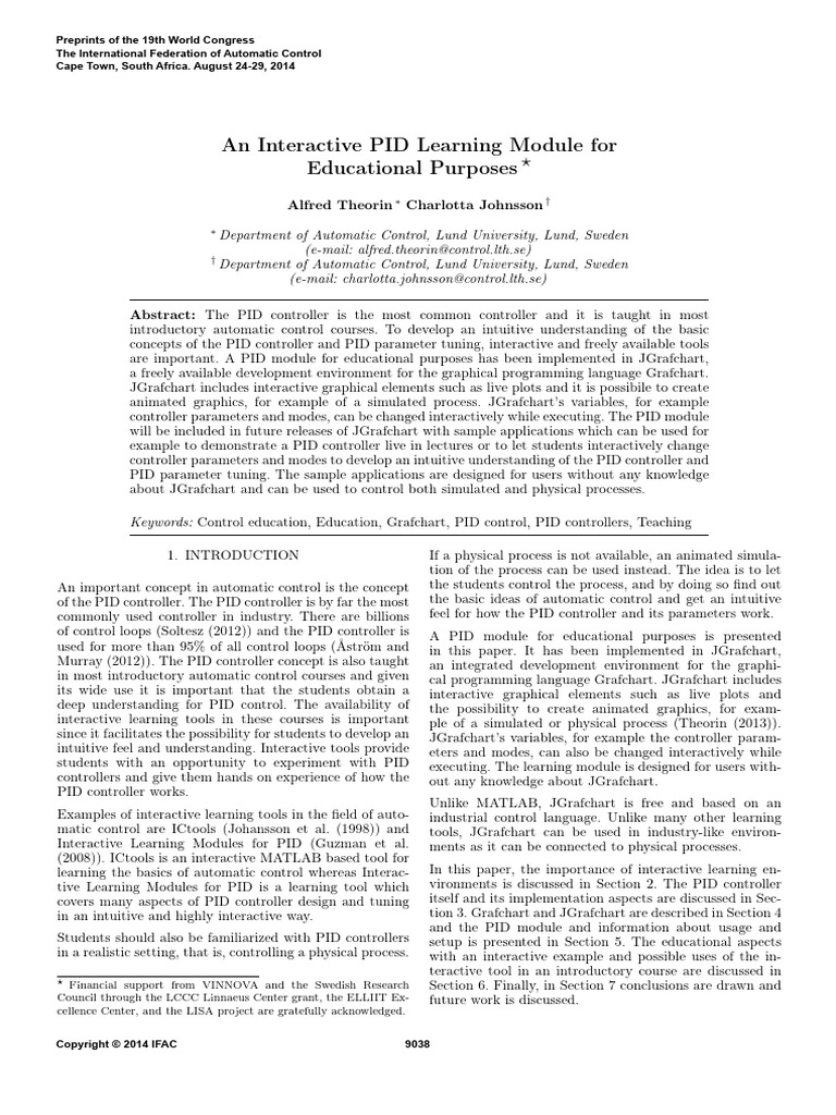 An Interactive PID Learning Module For Educational Purposes: Alfred Theorin Charlotta Johnsson ...