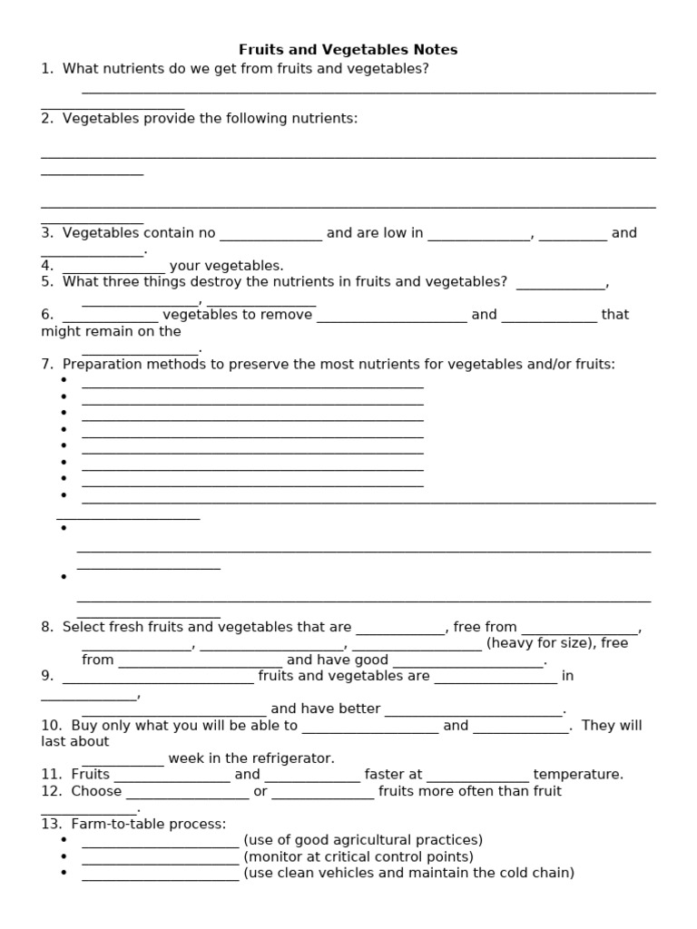 Fruitsand Vegetables Notes | PDF | Vegetables