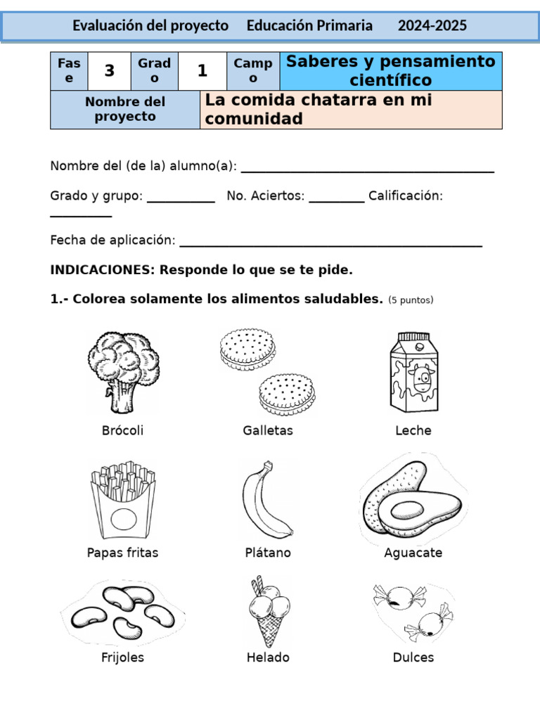 Examen 03 La Comida Chatarra en Mi Comunidad (2024-2025) | PDF ...