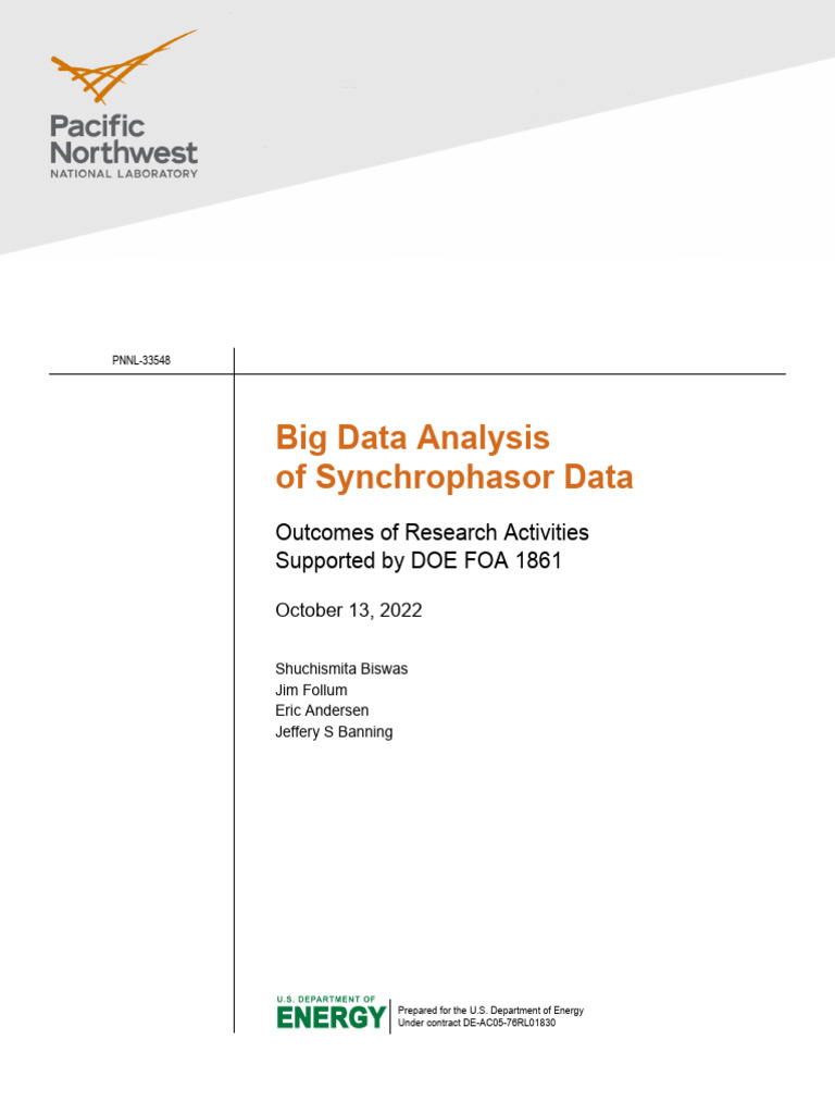 Big Data Analysis of Synchrophasor Data Outcomes of Research Activities ...