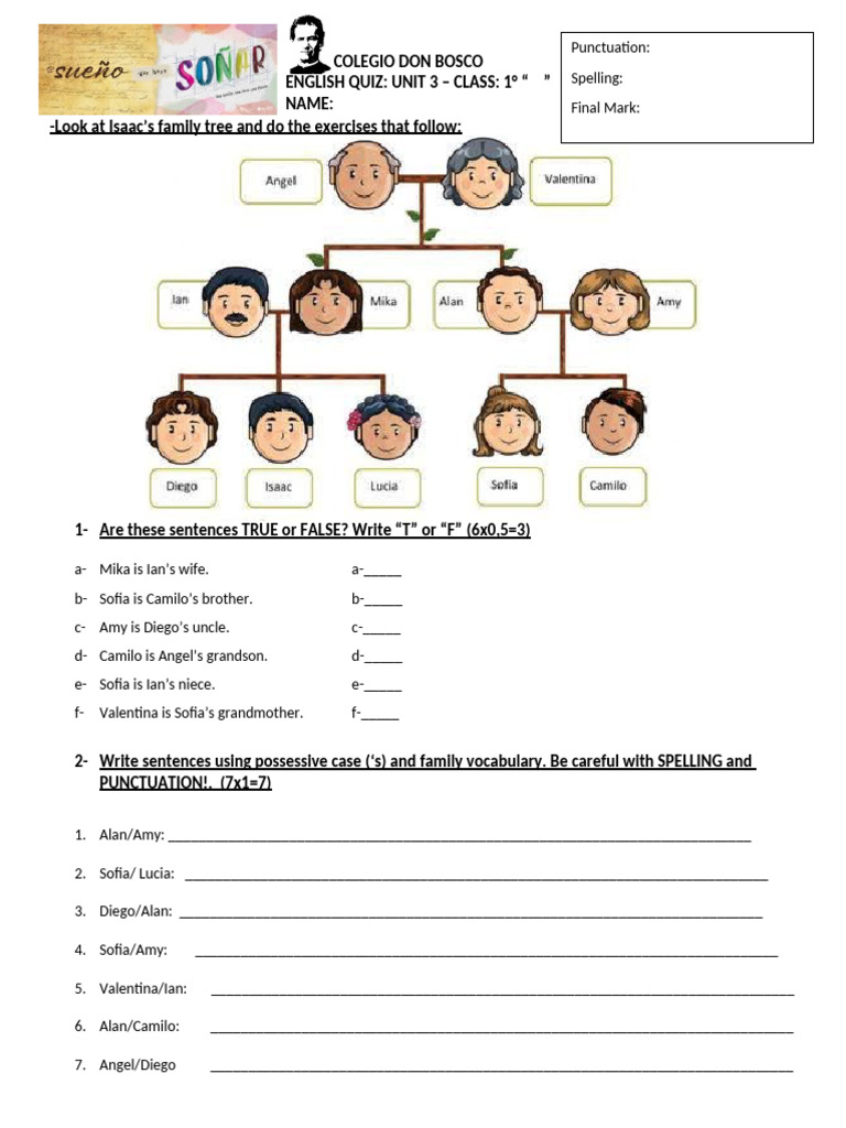 English Family Tree Quiz for Students | PDF | Language Arts ...