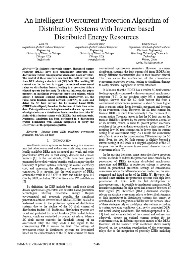 An Intelligent Overcurrent Protection Algorithm of Distribution Systems With Inverter Based ...