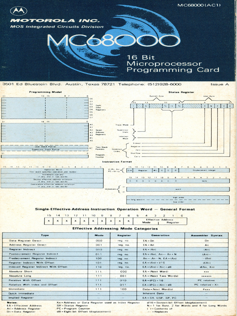 Motorola 68K Reference Card | PDF