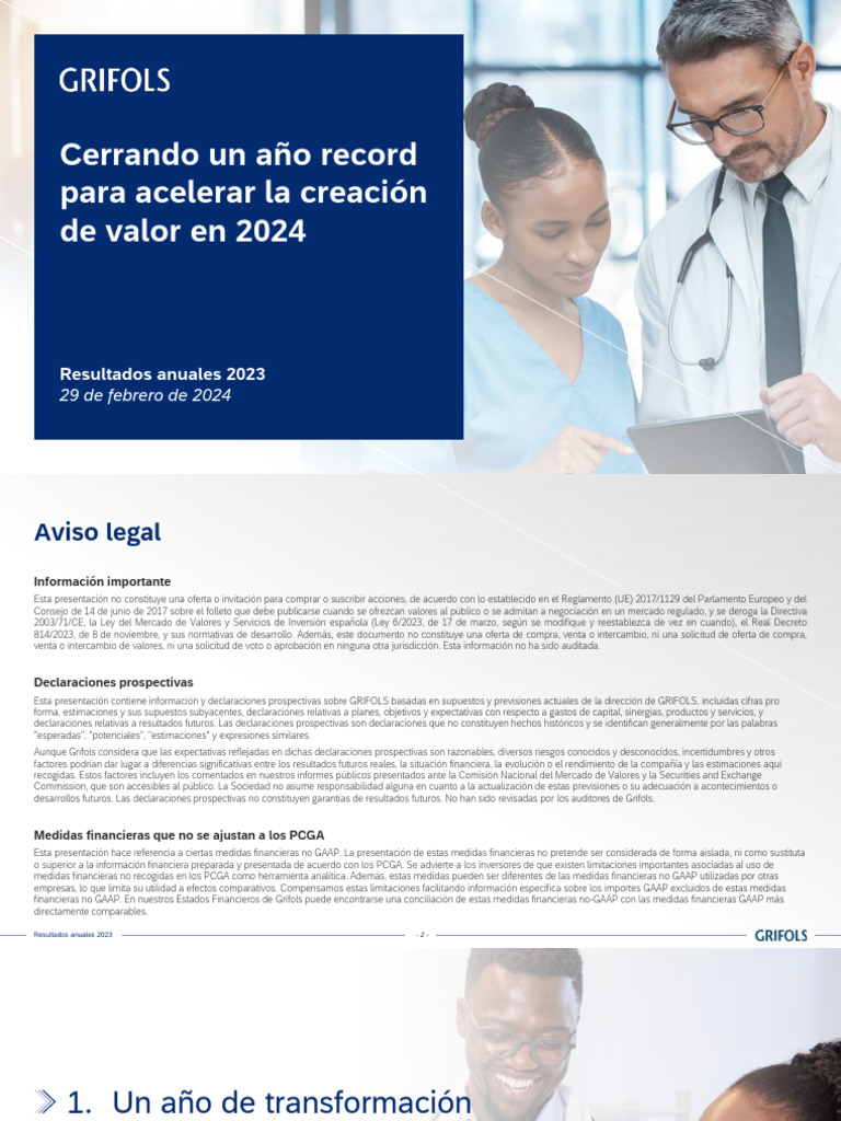 Grifols IR - Q4 2023 Earnings Presentation ESP | PDF | Economias