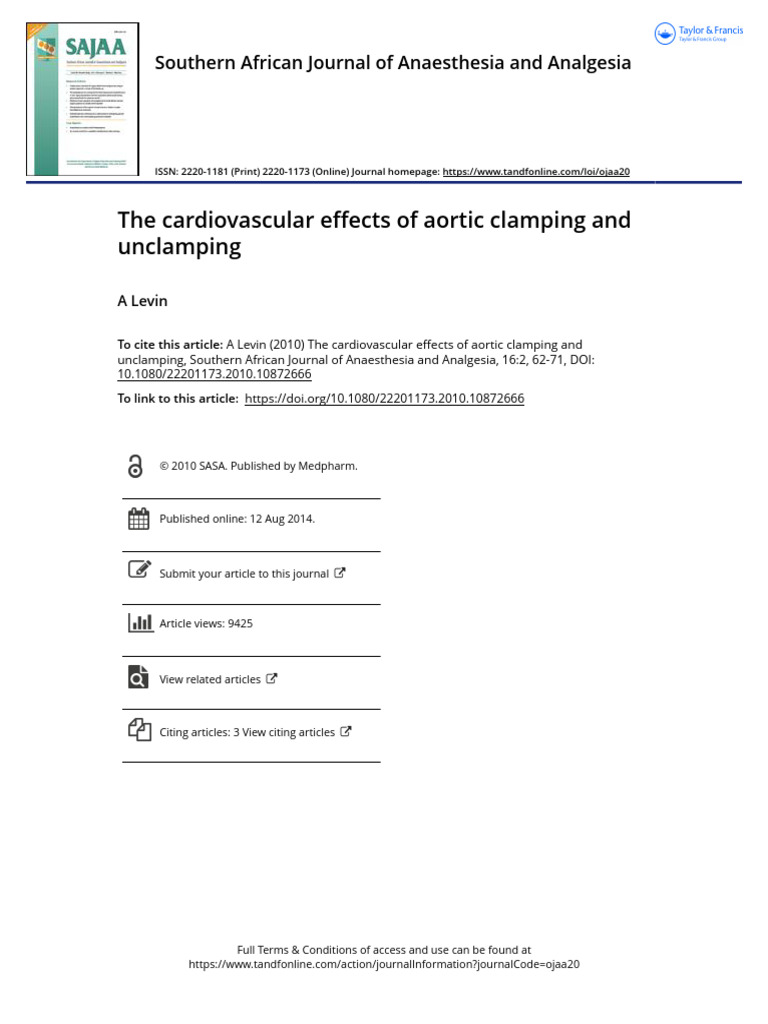 The Cardiovascular Effects of Aortic Clamping and Unclamping | PDF ...