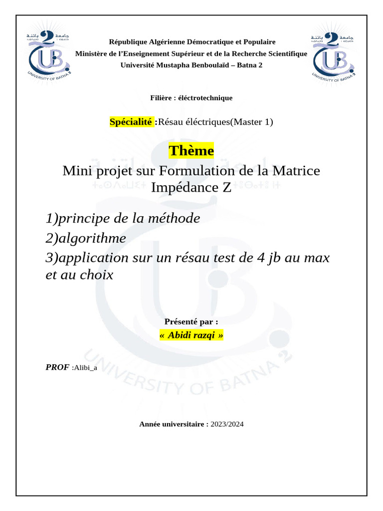 Mini Projet : Matrice Impédance Z | PDF