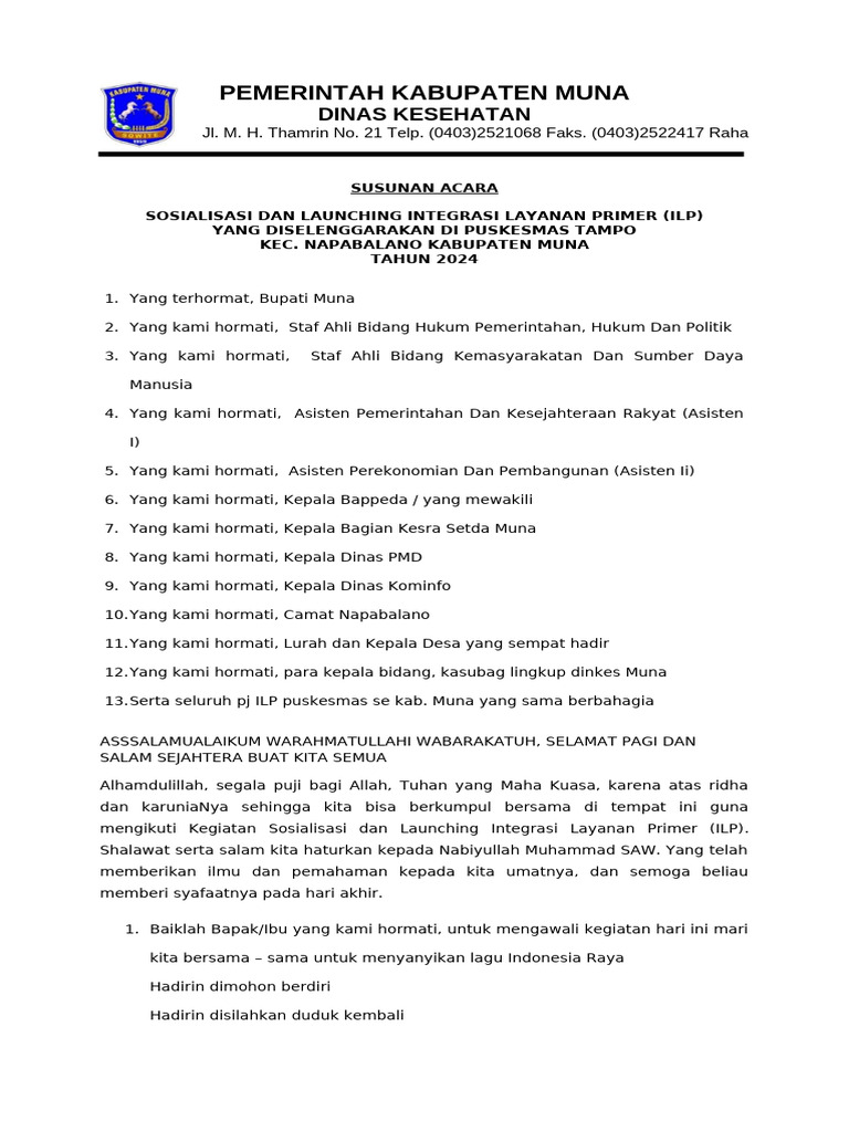 Susunan Acara Launching ILP Puskesmas | PDF