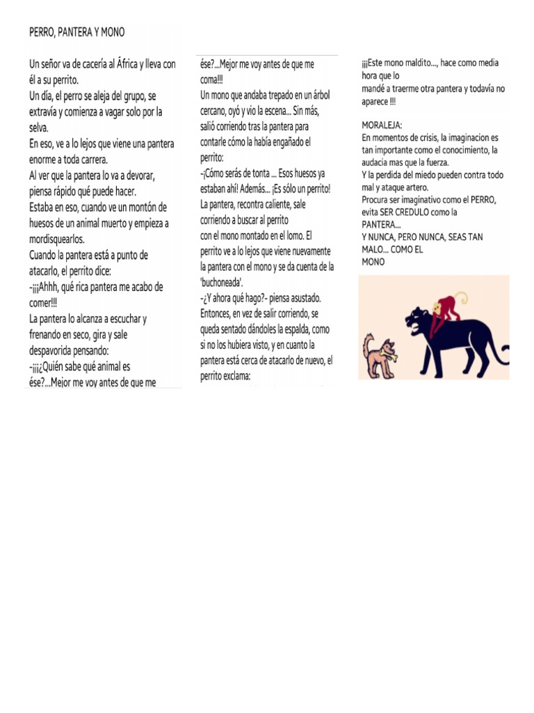 FABULA. El Perro, La Pantera y El Mono. | PDF