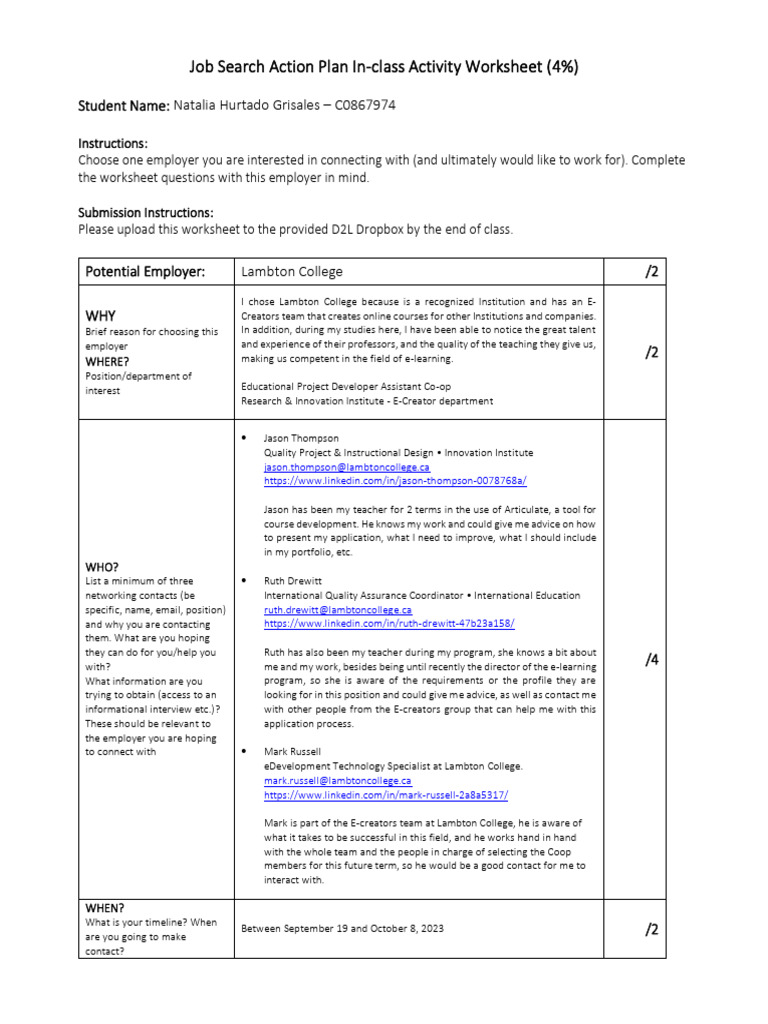 Job Search Action Plan Worksheet | PDF | Linked In | Educational Technology