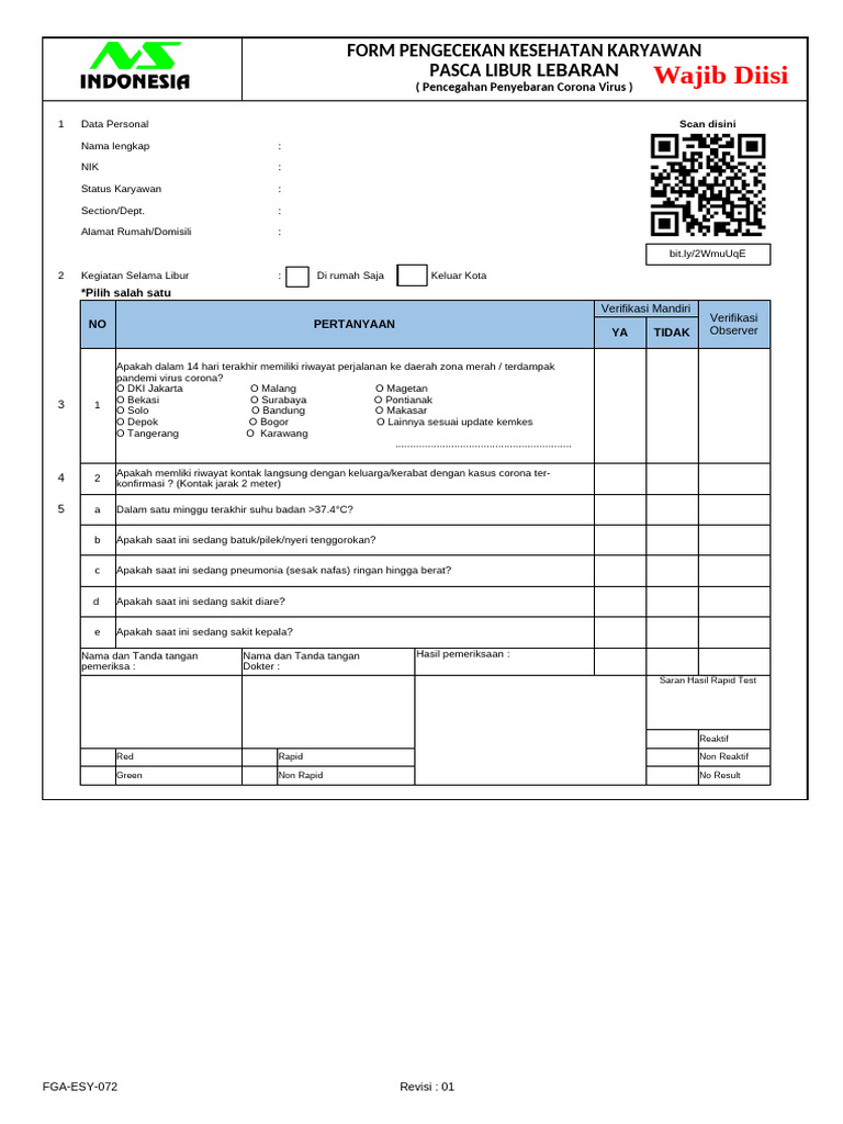 Form Cek Kesehatan Karyawan | PDF