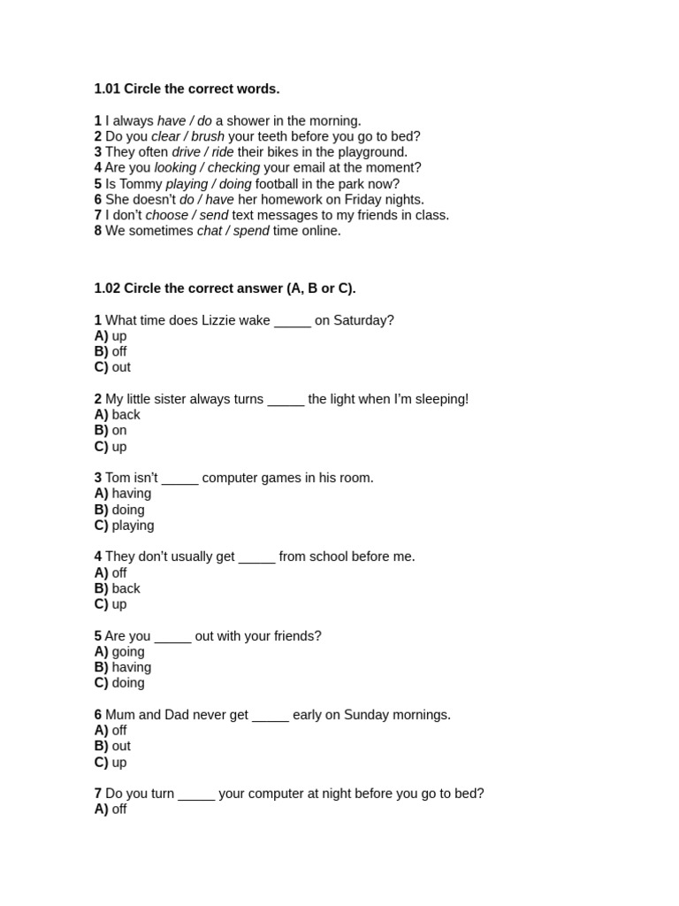 a2 Unit 1 Practice | PDF
