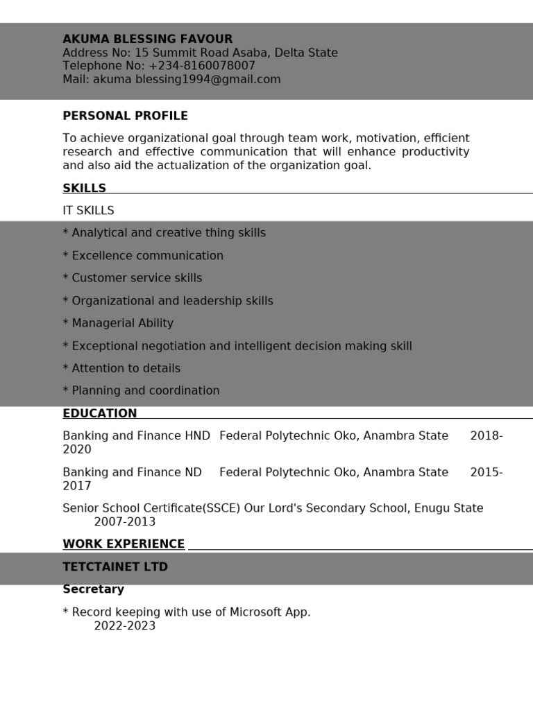 Akuma Blessing CV - 051434 | PDF | Wellness