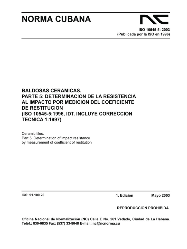 NC ISO 10545-5 A2003 10p Eka | PDF | Hormigón | Epoxy