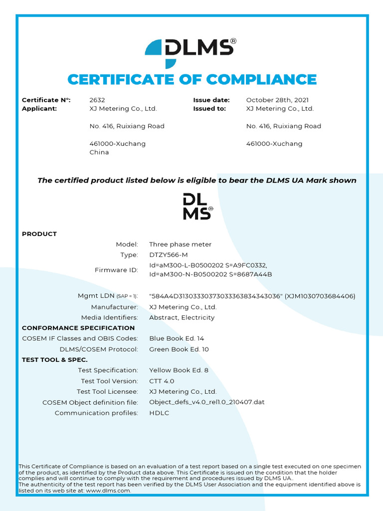 DLMS UA 2632 Product Certificate DTZY566 M | PDF | Computer Standards | Computer Science