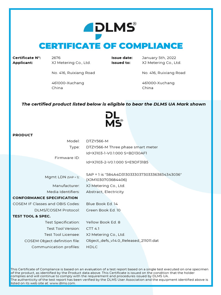 DLMS UA 2676 Product Certificate Three Phase Smart Meter | PDF | Computer Science | Computing