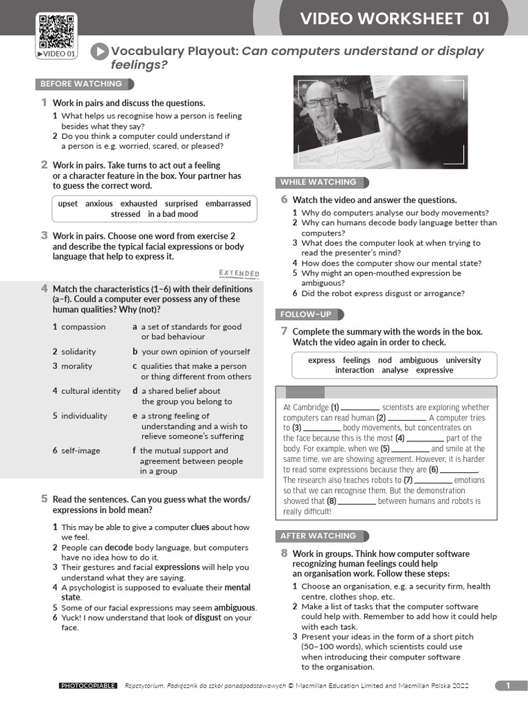 RepMat - Video - Workheet 1 | PDF | Body Language | Facial Expression