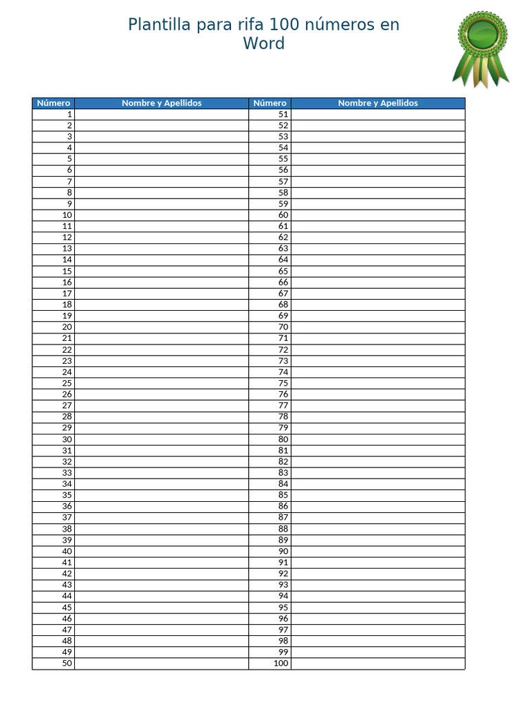 Plantilla para Rifa 100 Numeros en Word | PDF