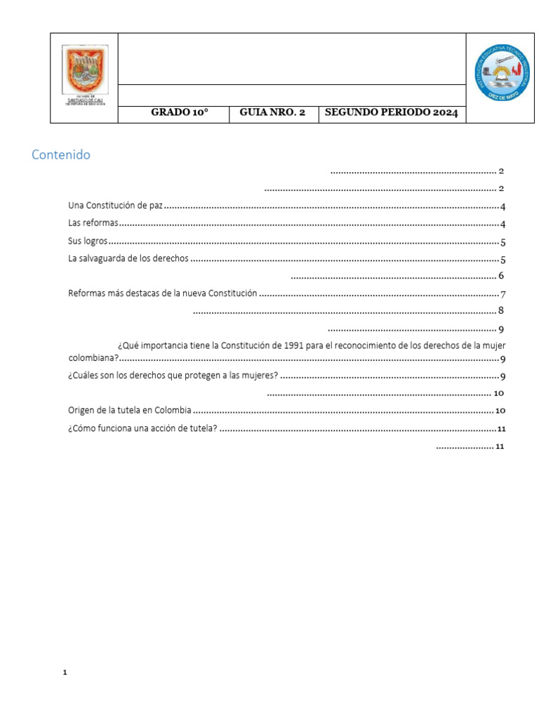 Guia No. 2 Constitución 10 2024 | PDF | Constitución | Democracia