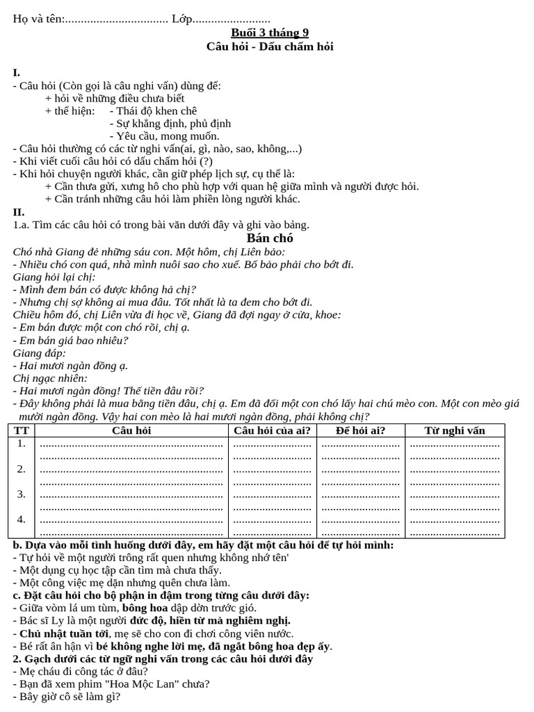 LTVC - Cau Hoi. Dau Cham Hoi | PDF