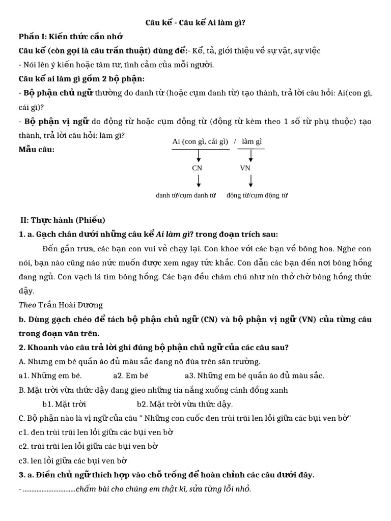 LTVC - Câu Kể - Câu Kể Ai Làm Gì | PDF
