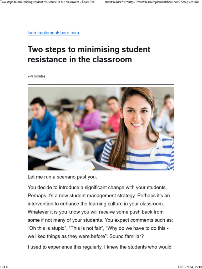Two Steps To Minimising Student Resistance in The Classroom - Learn ...