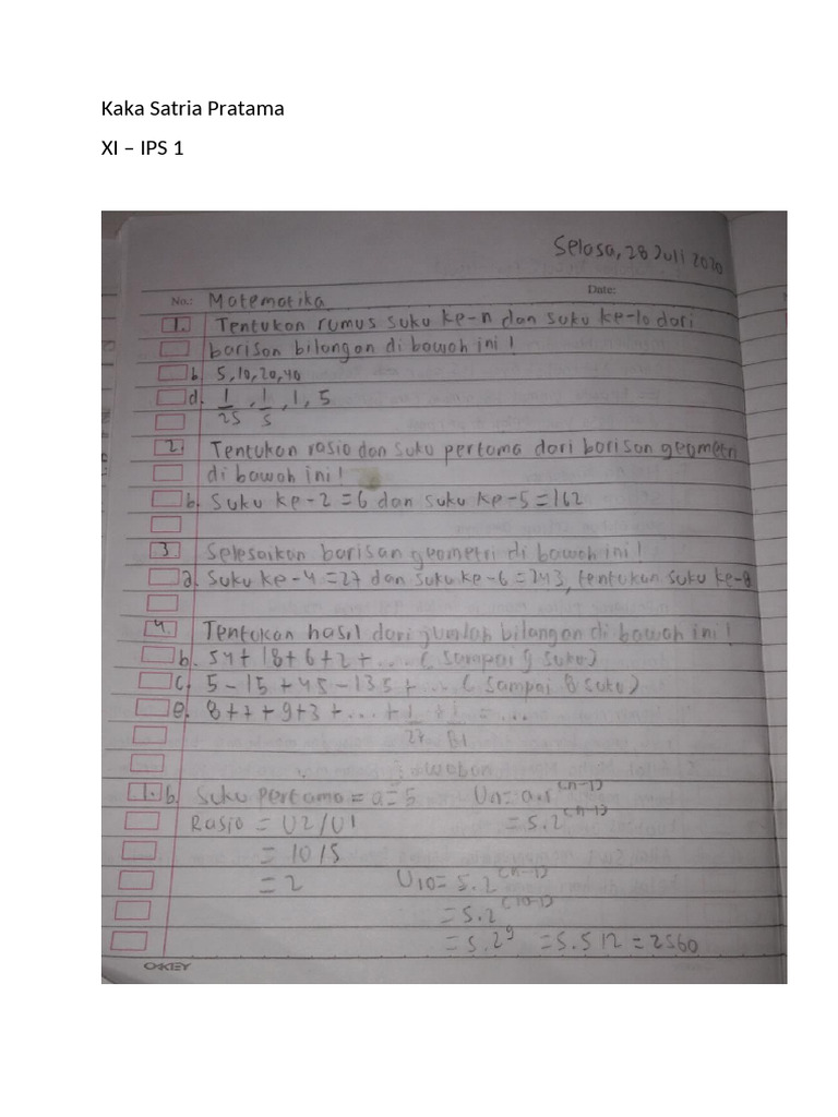 Kaka Satria Pratama XI - IPS 1 - Tugas Matematika 2 | PDF