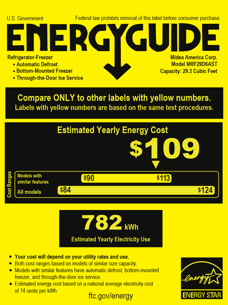 Midea Refrigerator Energy Label MRF29D6AST | PDF | Electrical ...