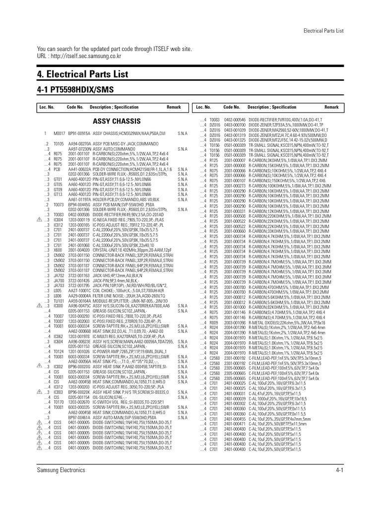 PT5598HD Electrical Parts List | PDF | Electrical Equipment ...