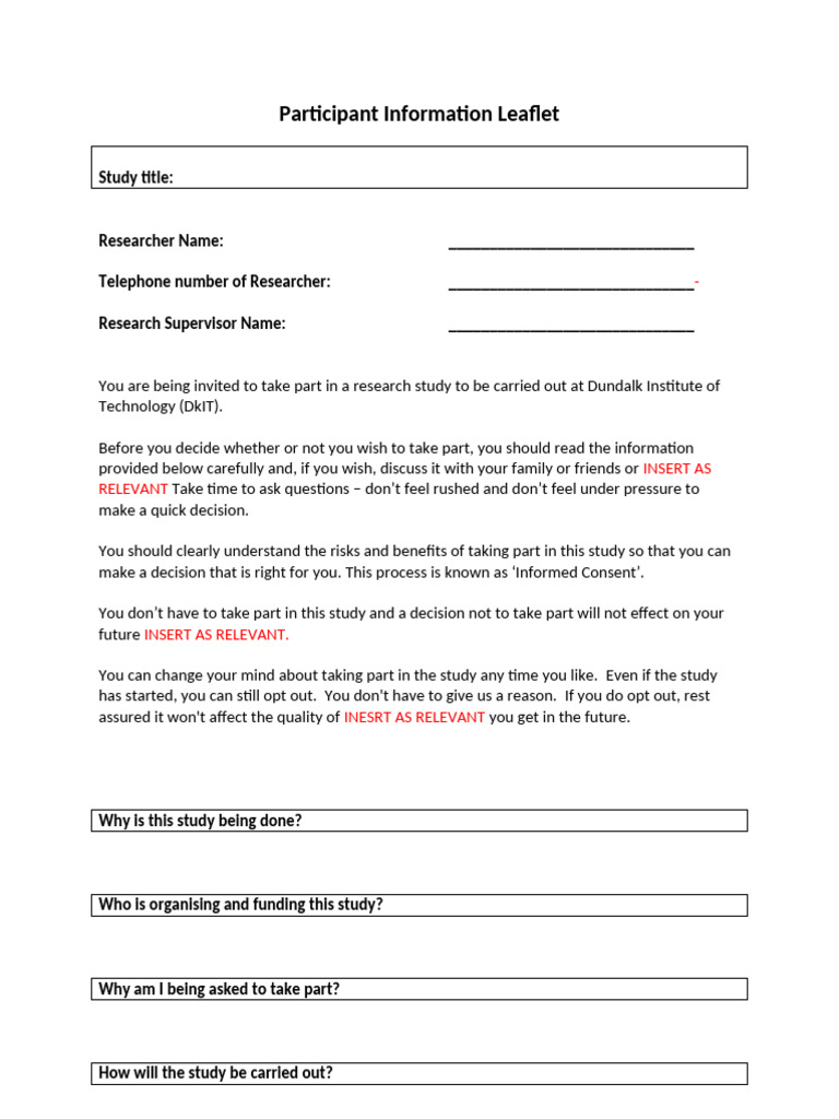 04 - Participant Information Leaflet Template | PDF | Career & Growth