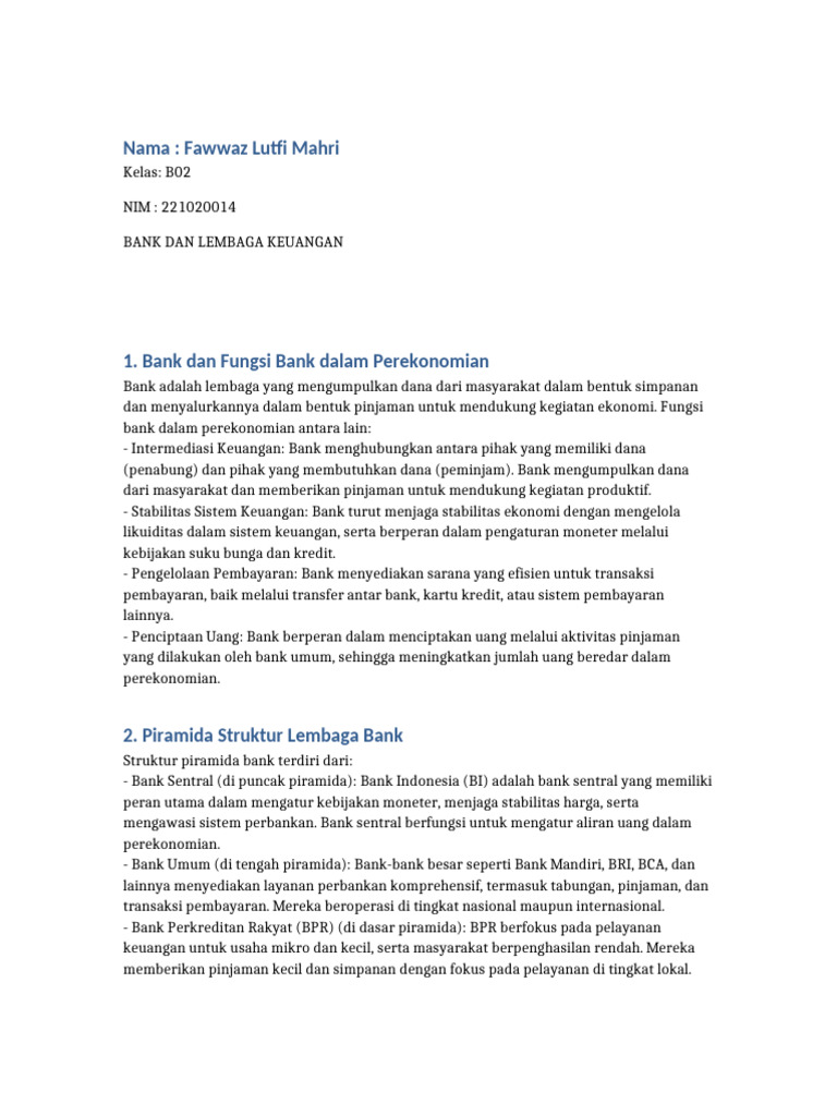 Peranan Bank dalam Perekonomian | PDF | Bisnis