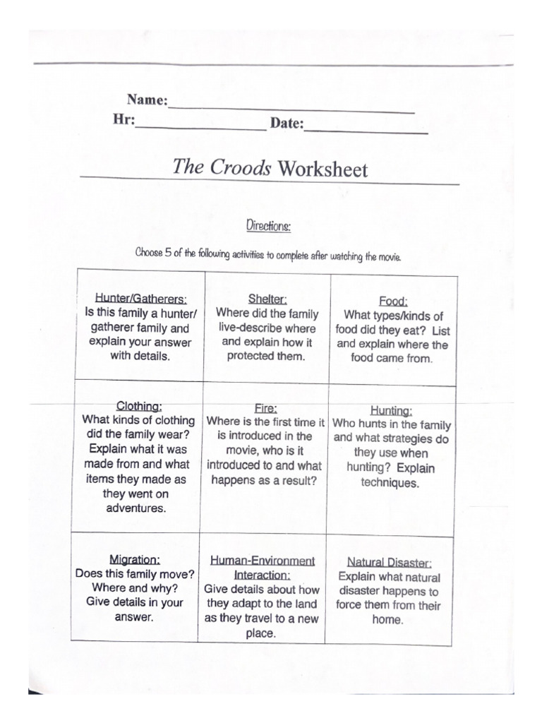 The Croods Worksheet | PDF