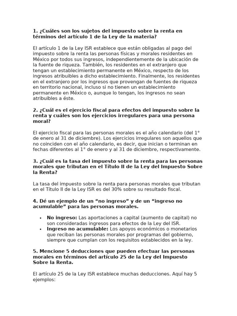 Conceptos Basicos Sobre El Regimen Fiscal de La Empresa (Titulo Ii Lisr ...