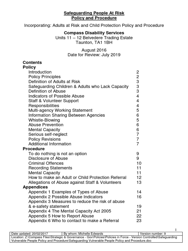Safeguarding Vulnerable People Policy and Procedure | PDF | Child Abuse