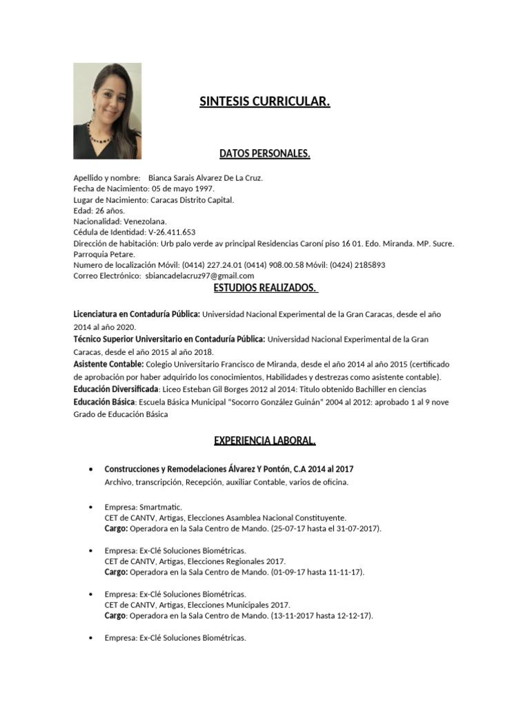 Currículum de Bianca Sarais Alvarez | PDF | Contador