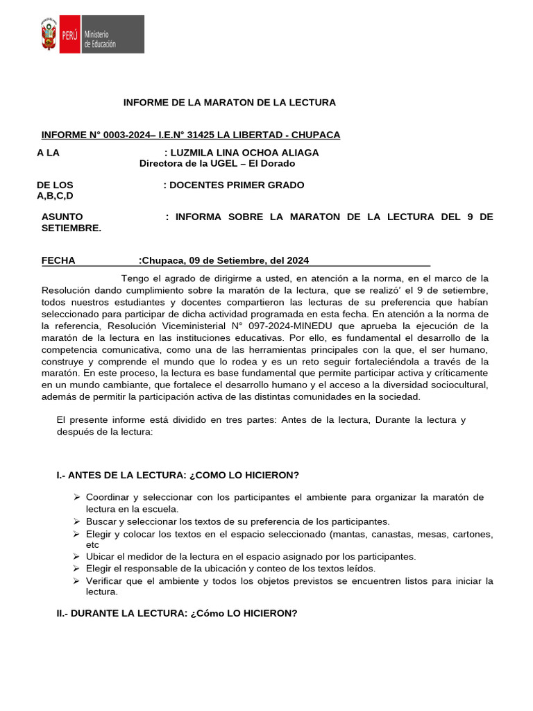 Informe de La Maraton de La Lectura | PDF | Aprendizaje