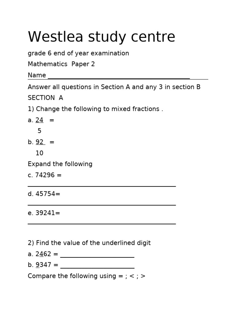 Grade 6 Math Exam Paper 2 | PDF